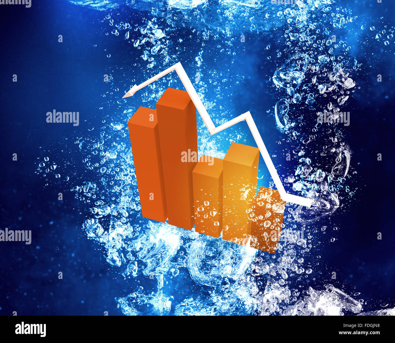 Business financial graph sink in clear blue water Stock Photo - Alamy