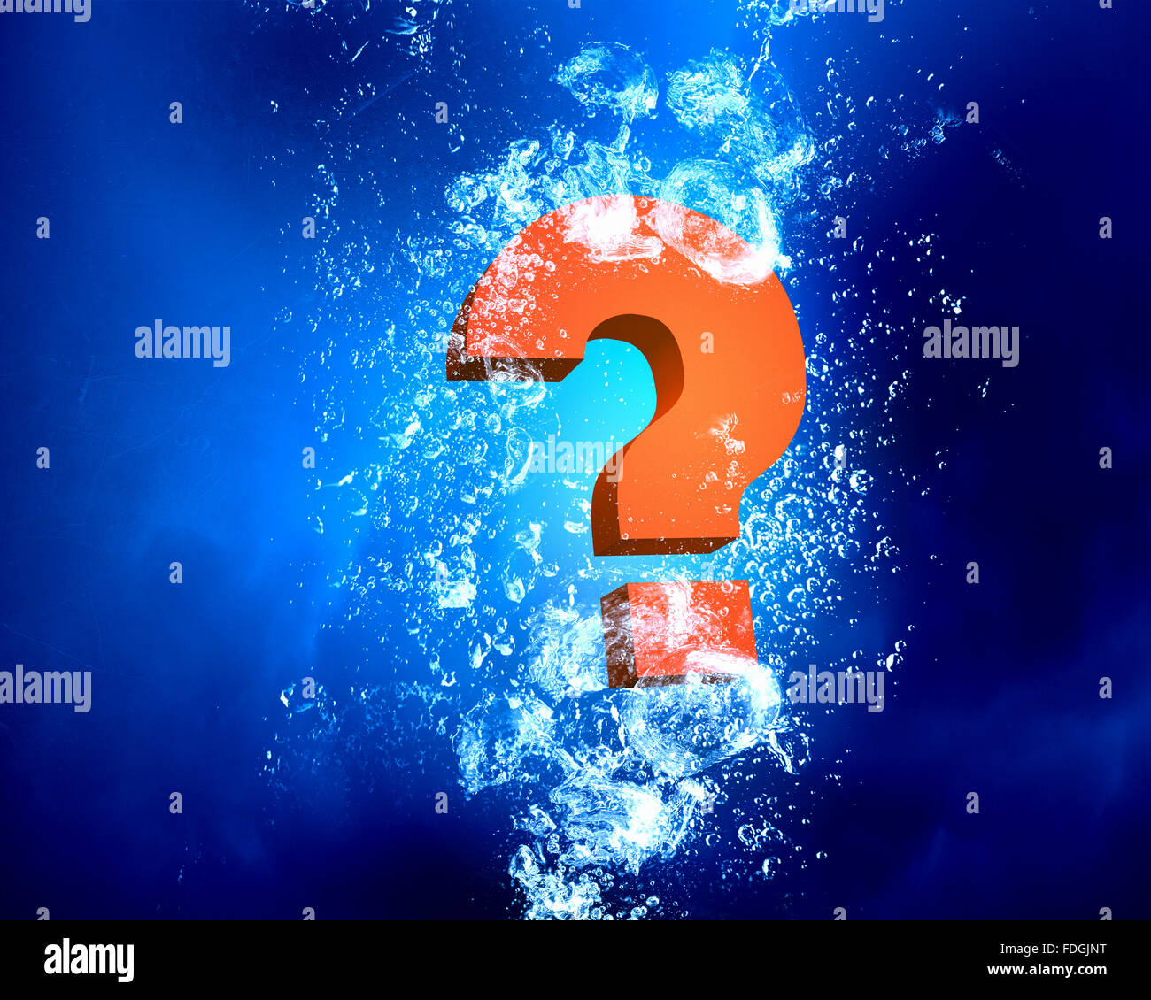 Question mark sink in clear blue water Stock Photo - Alamy