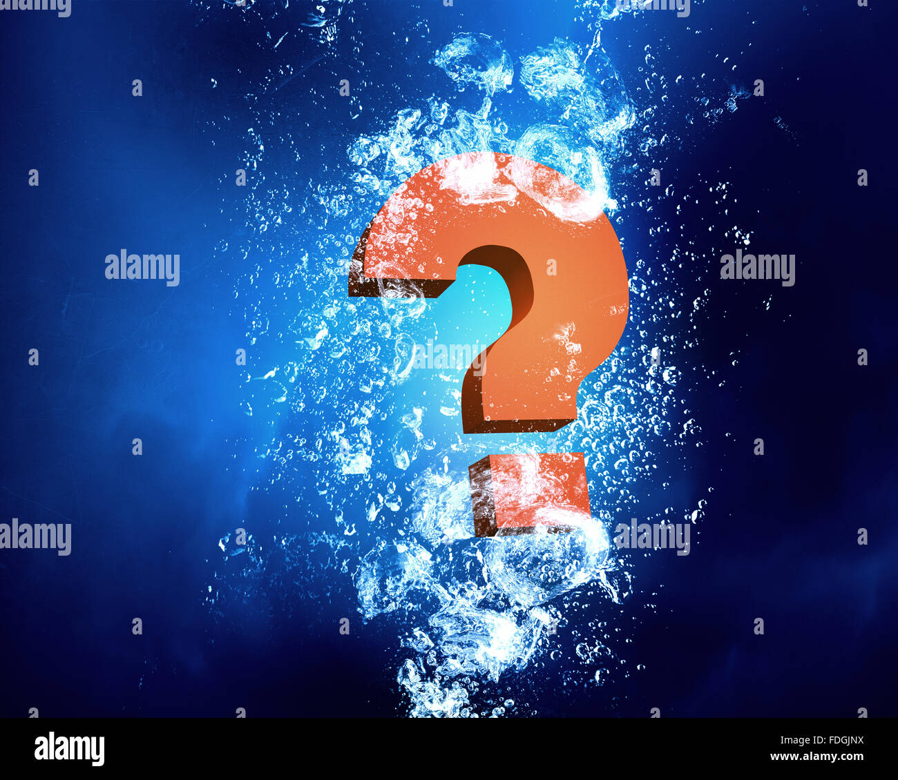 Question mark sink in clear blue water Stock Photo - Alamy