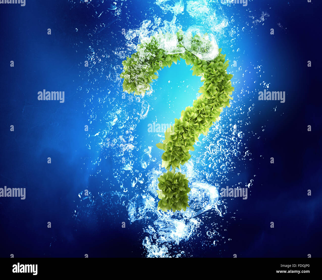 Green question mark in clear blue water Stock Photo - Alamy