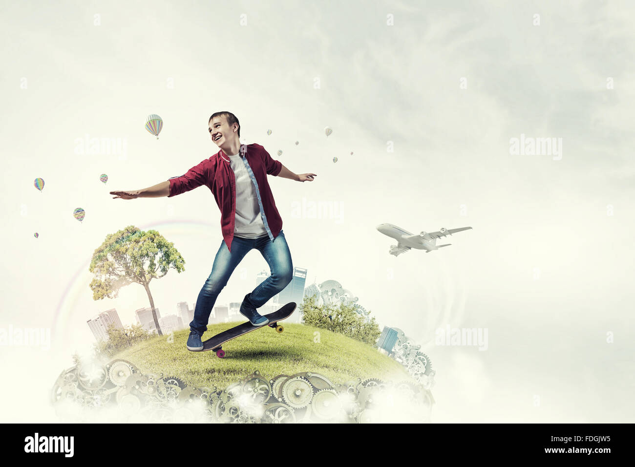 Handsome teenager cool acive boy riding skateboard Stock Photo - Alamy