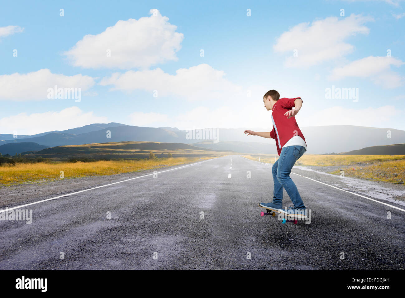 Handsome teenager cool acive boy riding skateboard Stock Photo - Alamy
