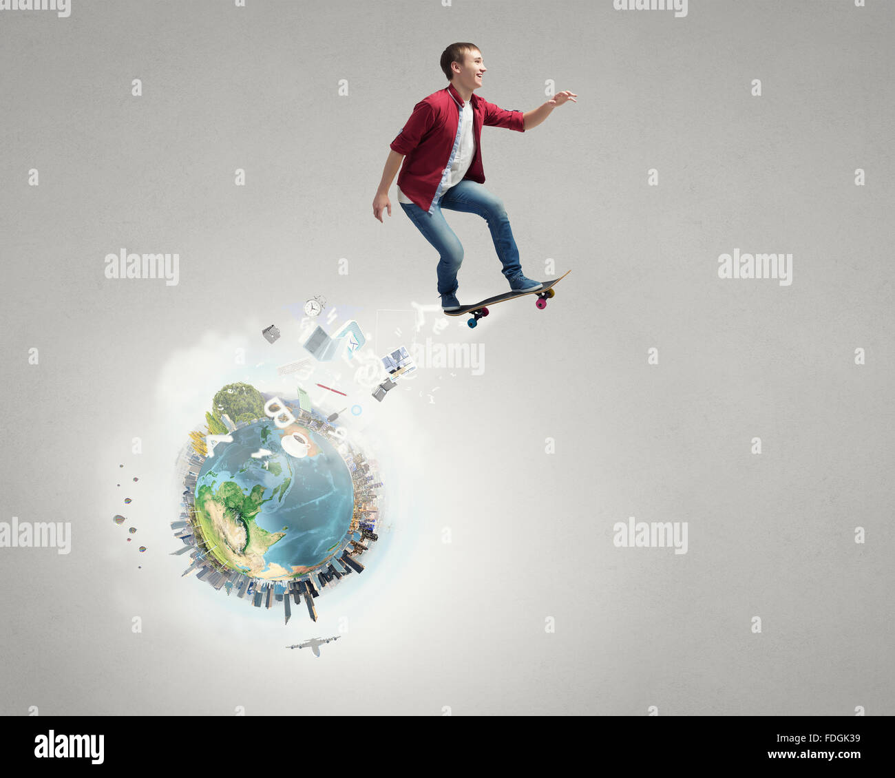 Handsome teenager cool acive boy riding skateboard. Elements of this ...