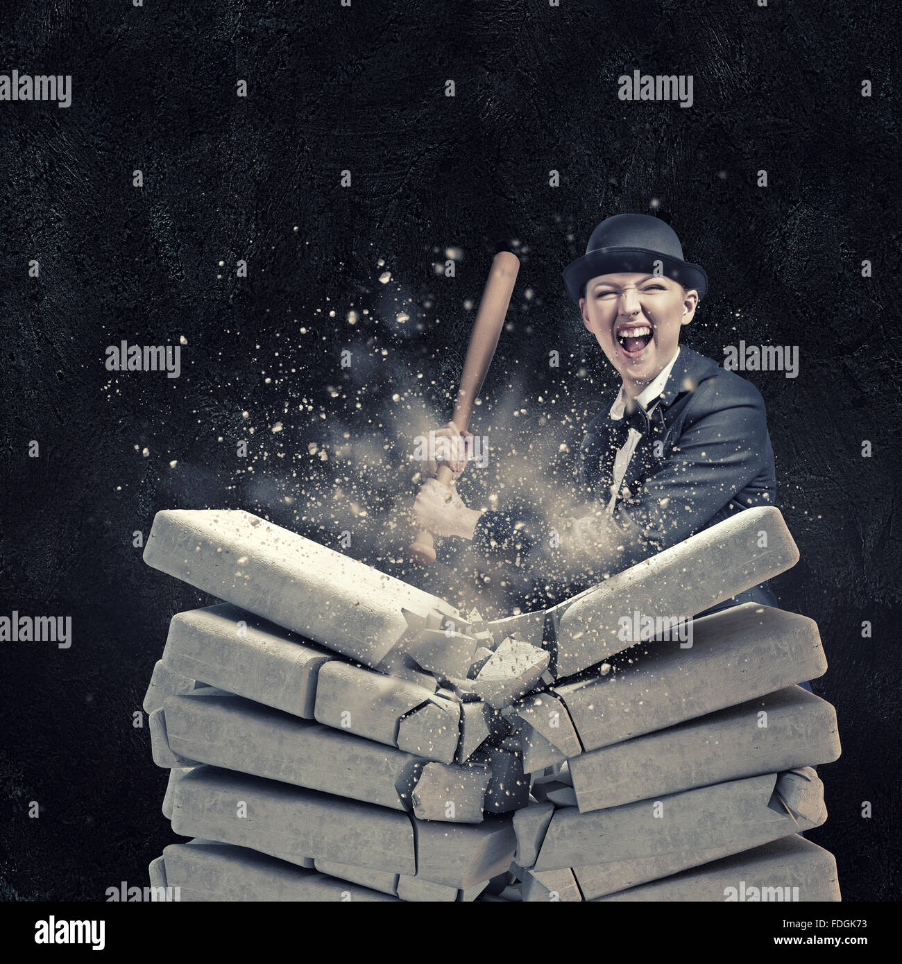 Woman breaking bricks hi-res stock photography and images - Alamy