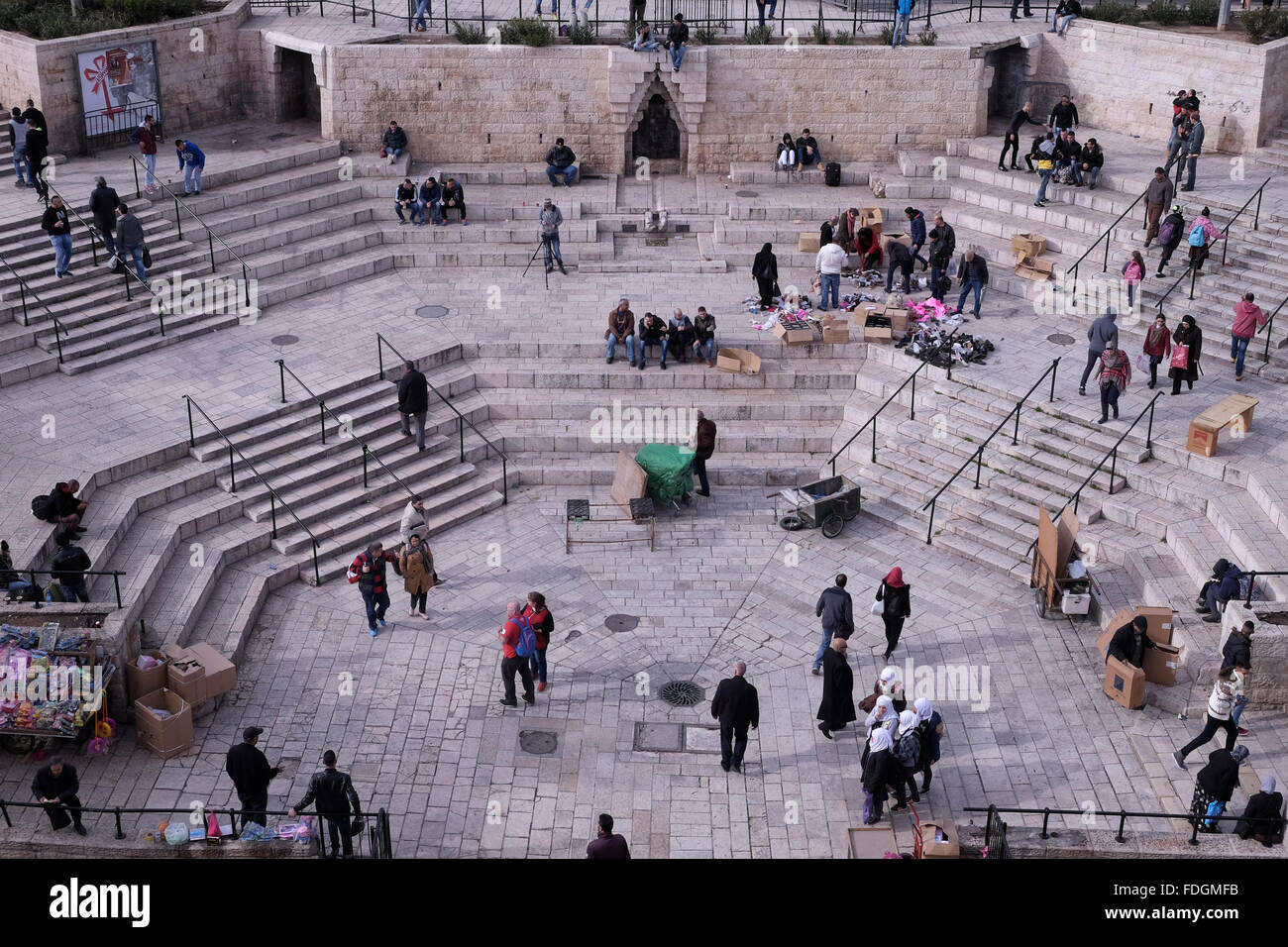 Palestinians gather on the stairs of Damascus Gate (Bab al-Amoud), one ...