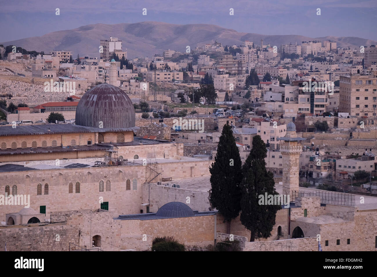 View of Al Aqsa Mosque along the southern wall of Haram al Sharif with ...