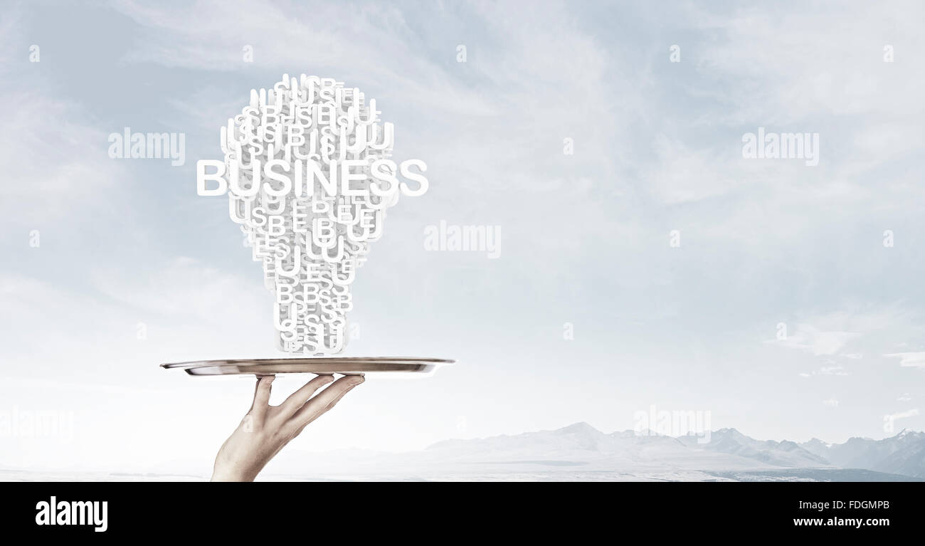 Hand of woman holding tray with successful idea concept Stock Photo - Alamy