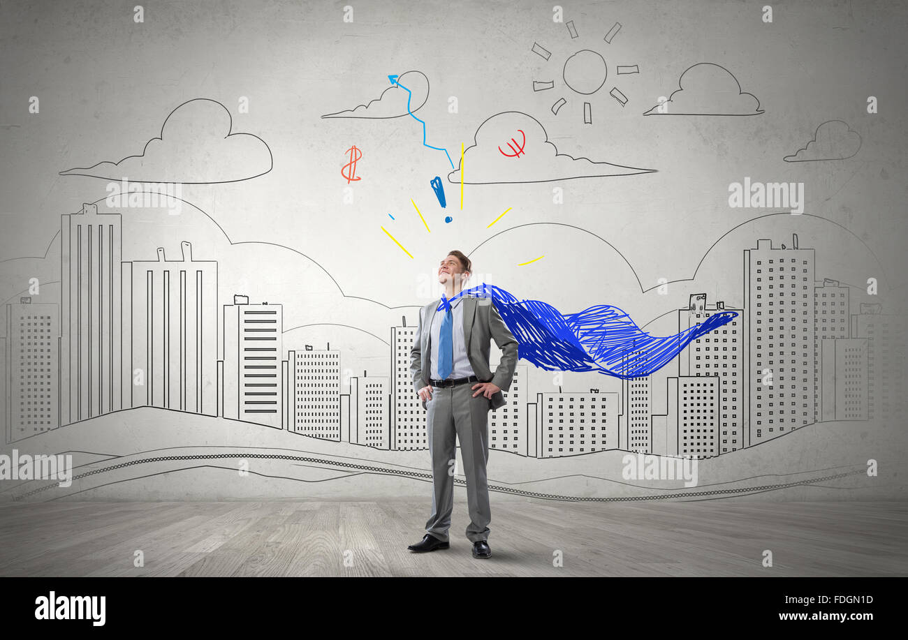 Young confident super businessman with cape behind back Stock Photo - Alamy