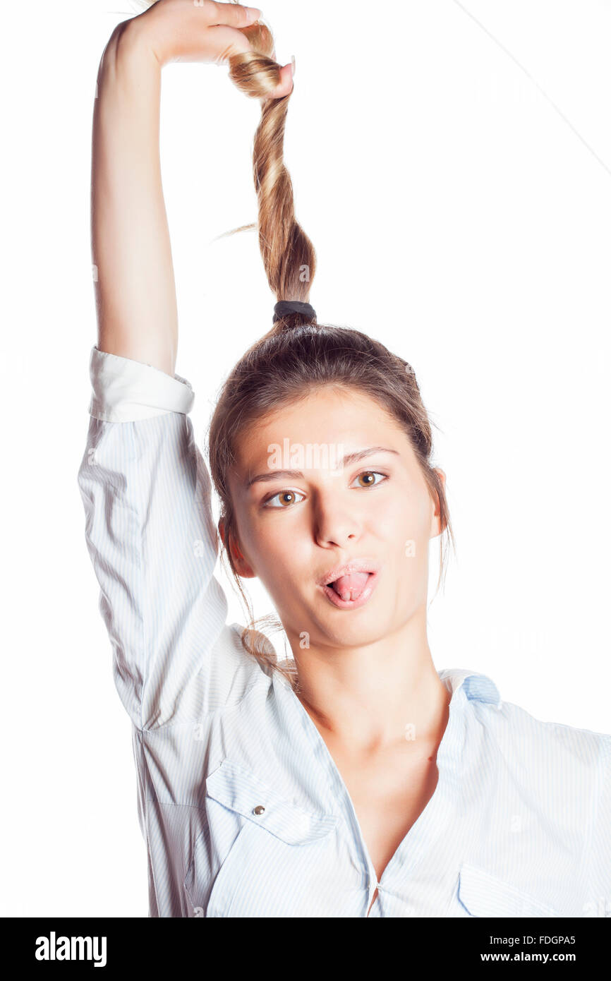 cute young pretty girl thinking on white background isolated close up ...