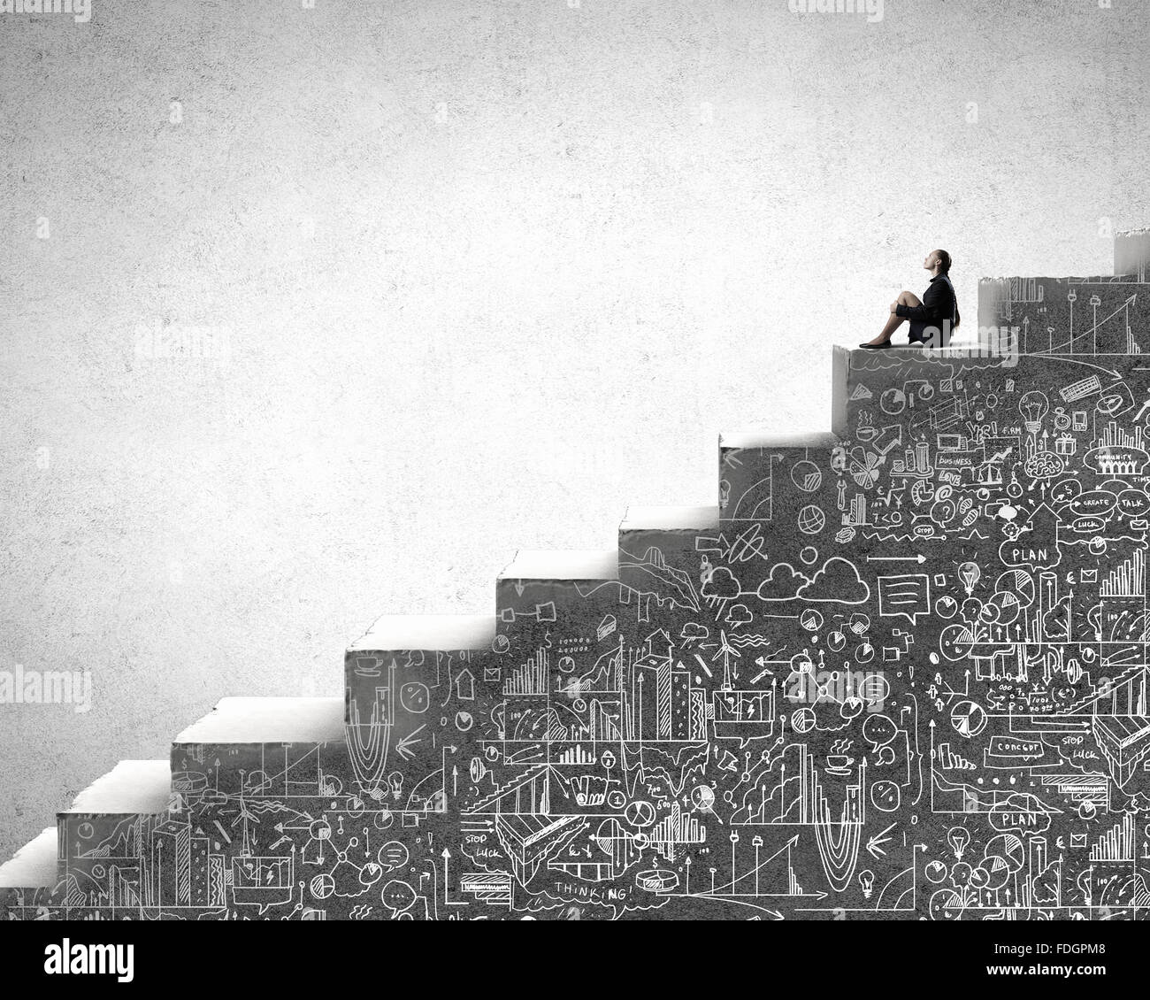 Businesswoman sitting on career ladder hi-res stock photography and ...