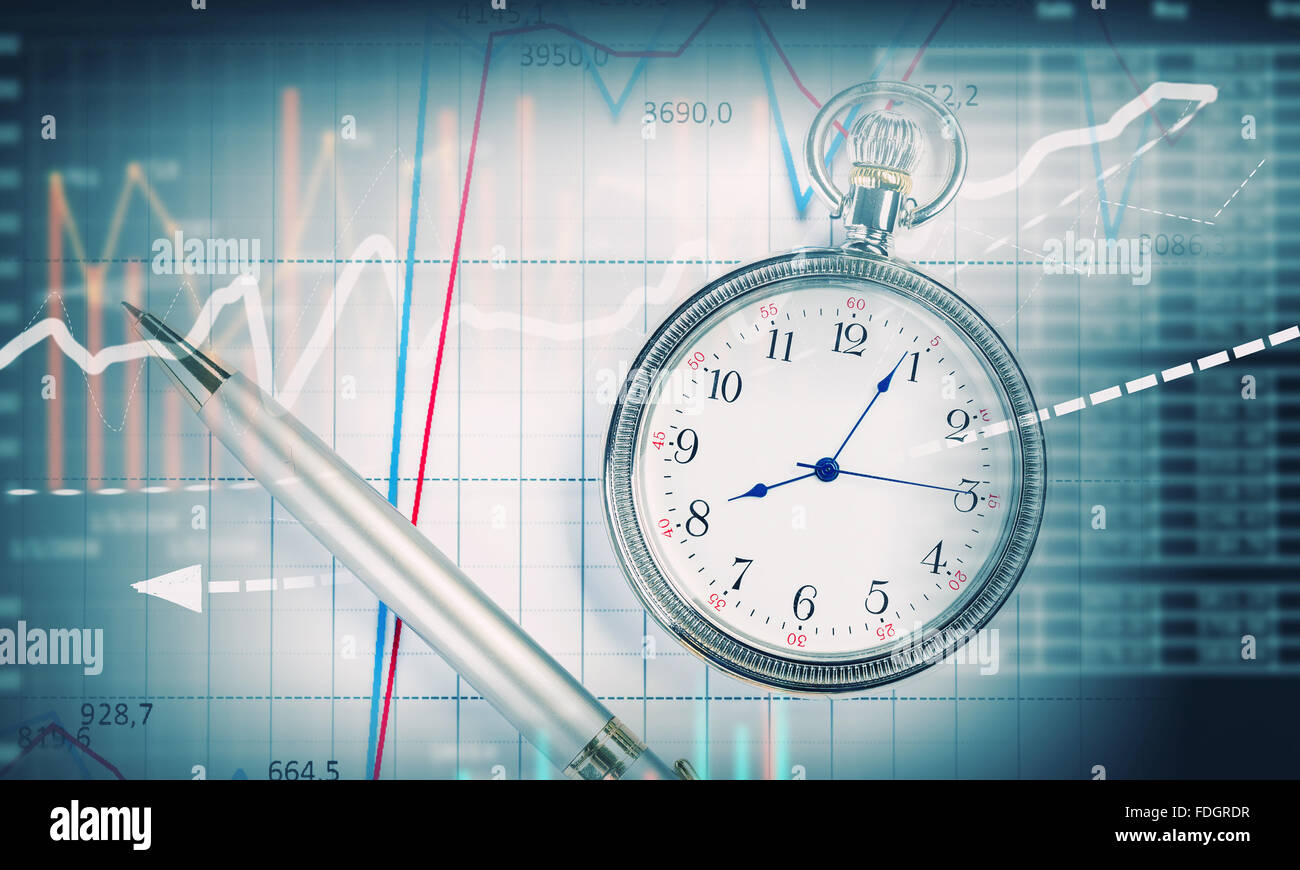 Pocket watch and business concepts on digital background Stock Photo ...