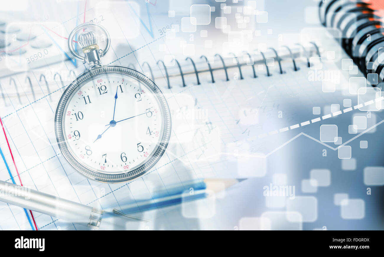 Pocket watch and business concepts on digital background Stock Photo ...