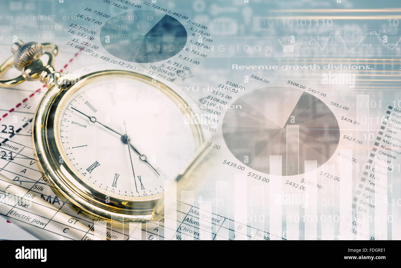 Pocket watch and business concepts on digital background Stock Photo ...