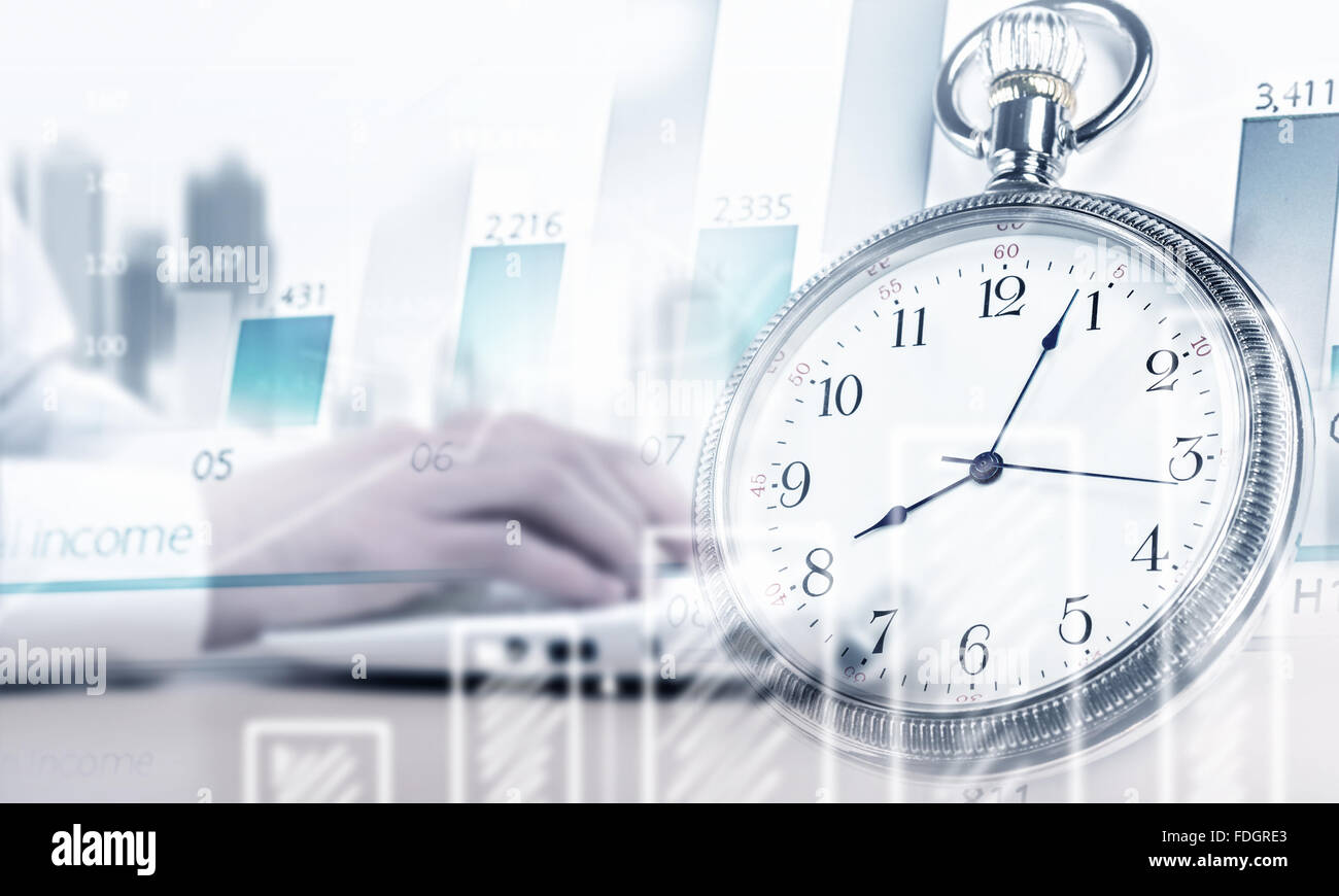 Pocket watch and business concepts on digital background Stock Photo ...