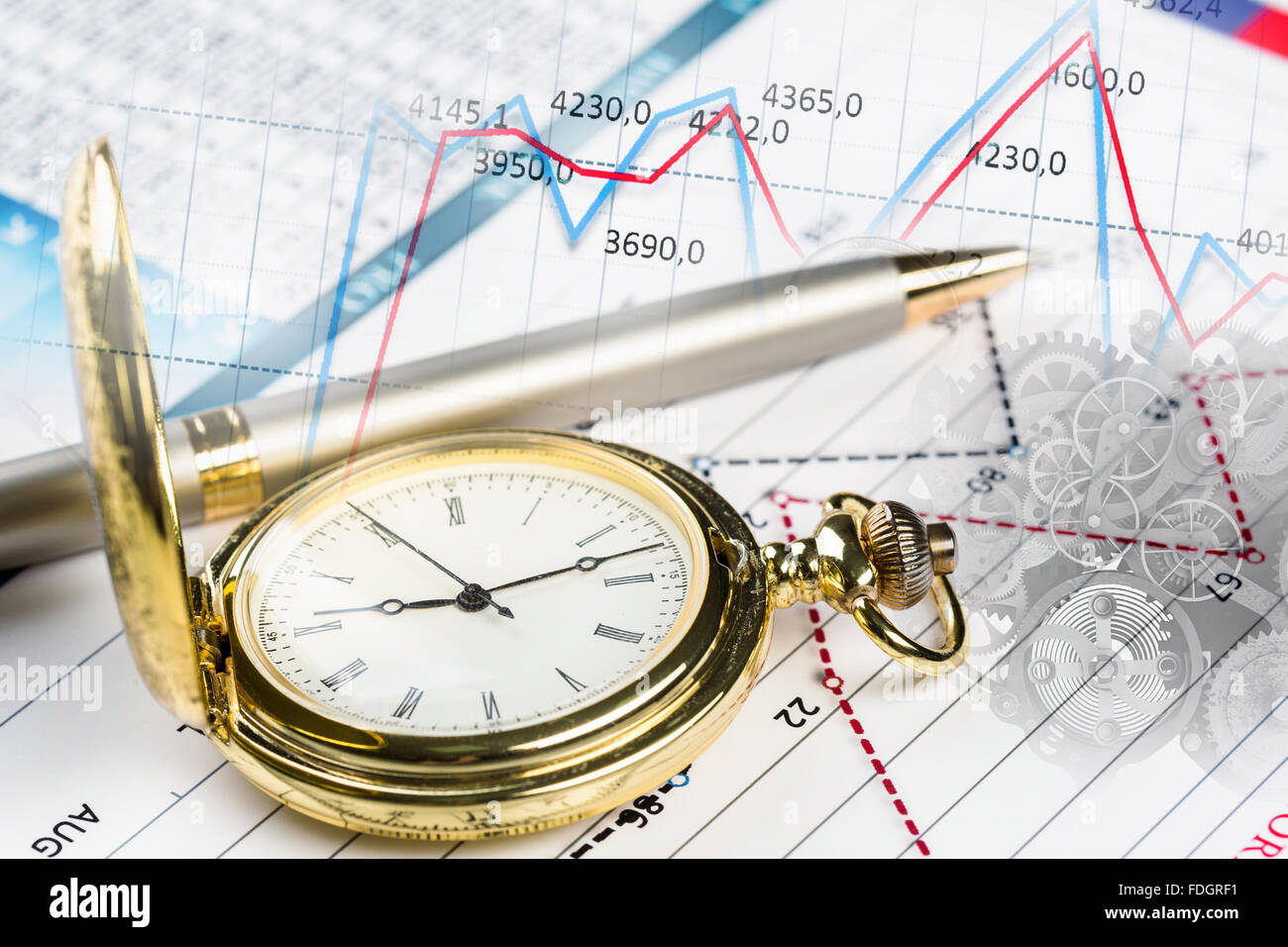 Pocket watch and business concepts on digital background Stock Photo ...