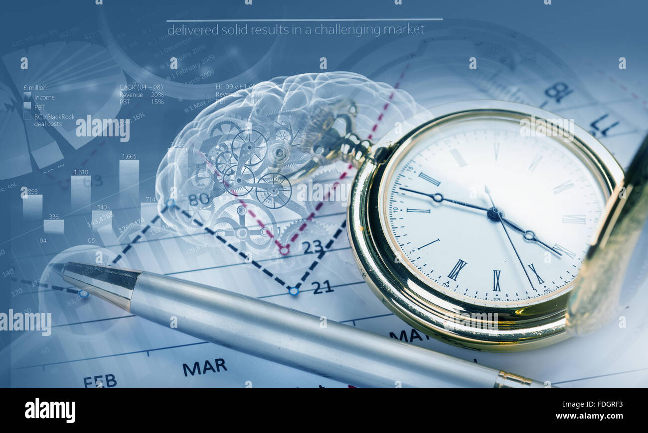 Pocket watch and business concepts on digital background Stock Photo ...