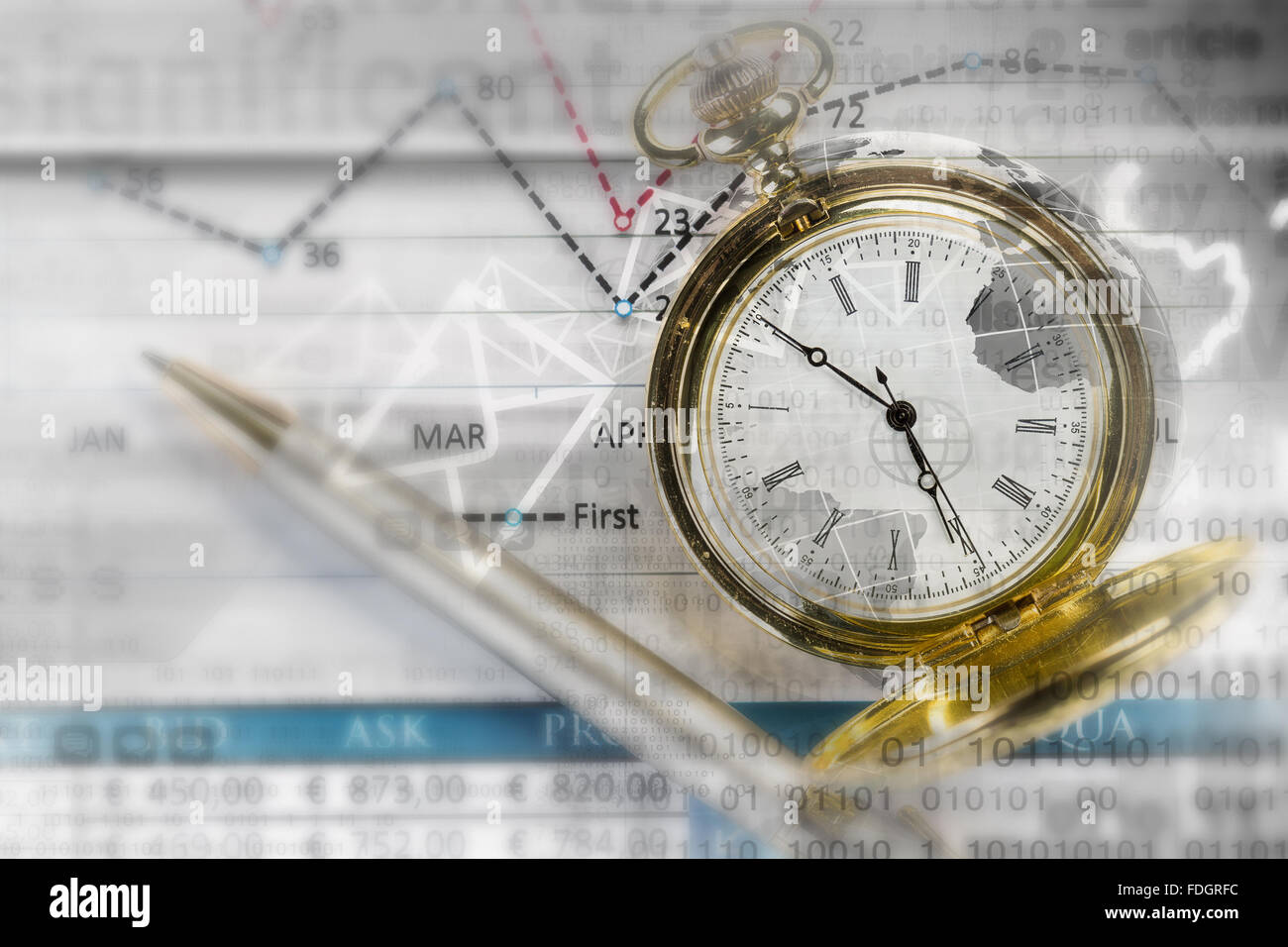 Pocket watch and business concepts on digital background Stock Photo ...