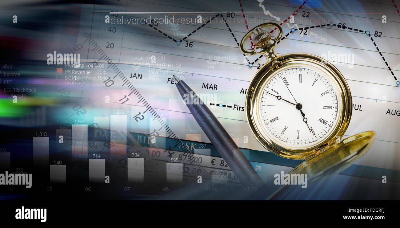 Pocket watch and business concepts on digital background Stock Photo ...