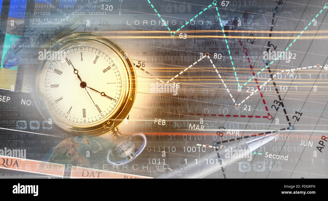 Pocket watch and business concepts on digital background Stock Photo ...