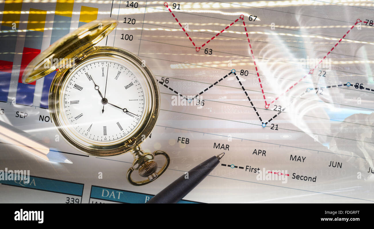 Pocket watch and business concepts on digital background Stock Photo ...