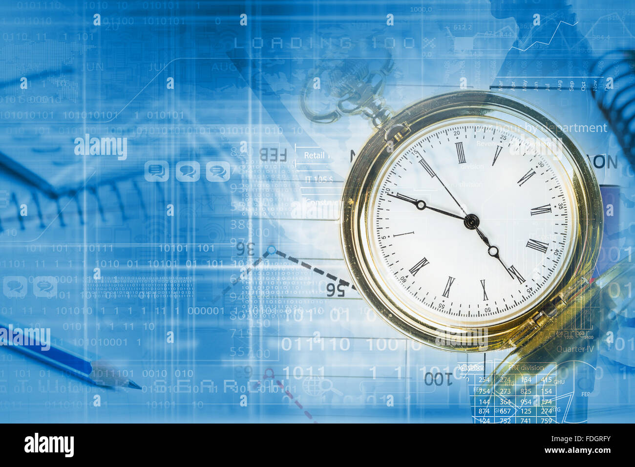 Pocket watch and business concepts on digital background Stock Photo ...
