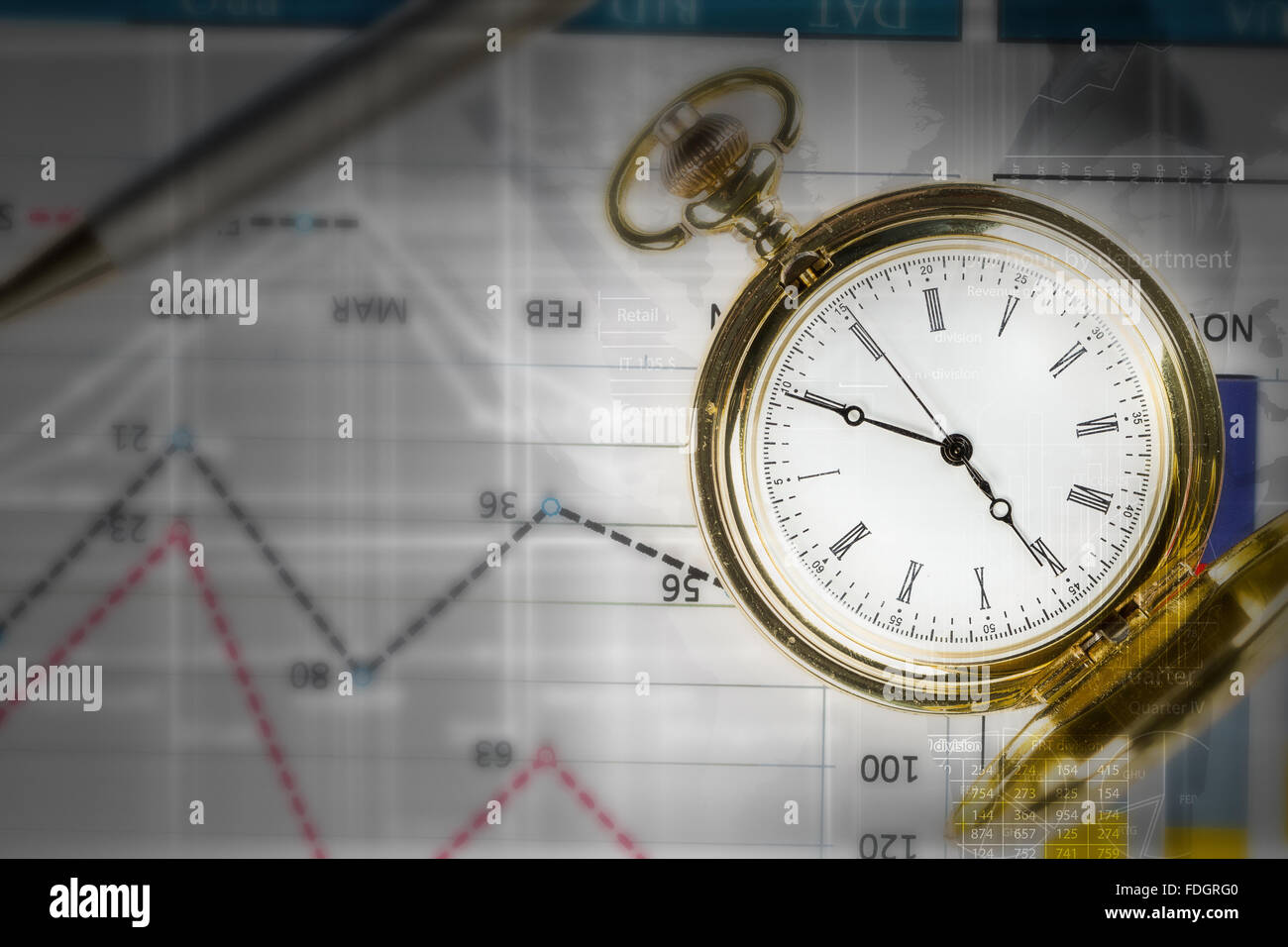 Pocket watch and business concepts on digital background Stock Photo ...