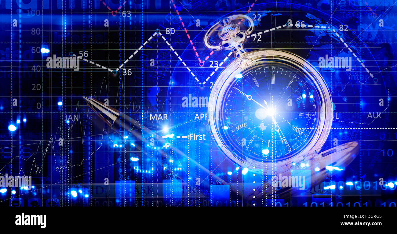 Pocket watch and business concepts on digital background Stock Photo ...
