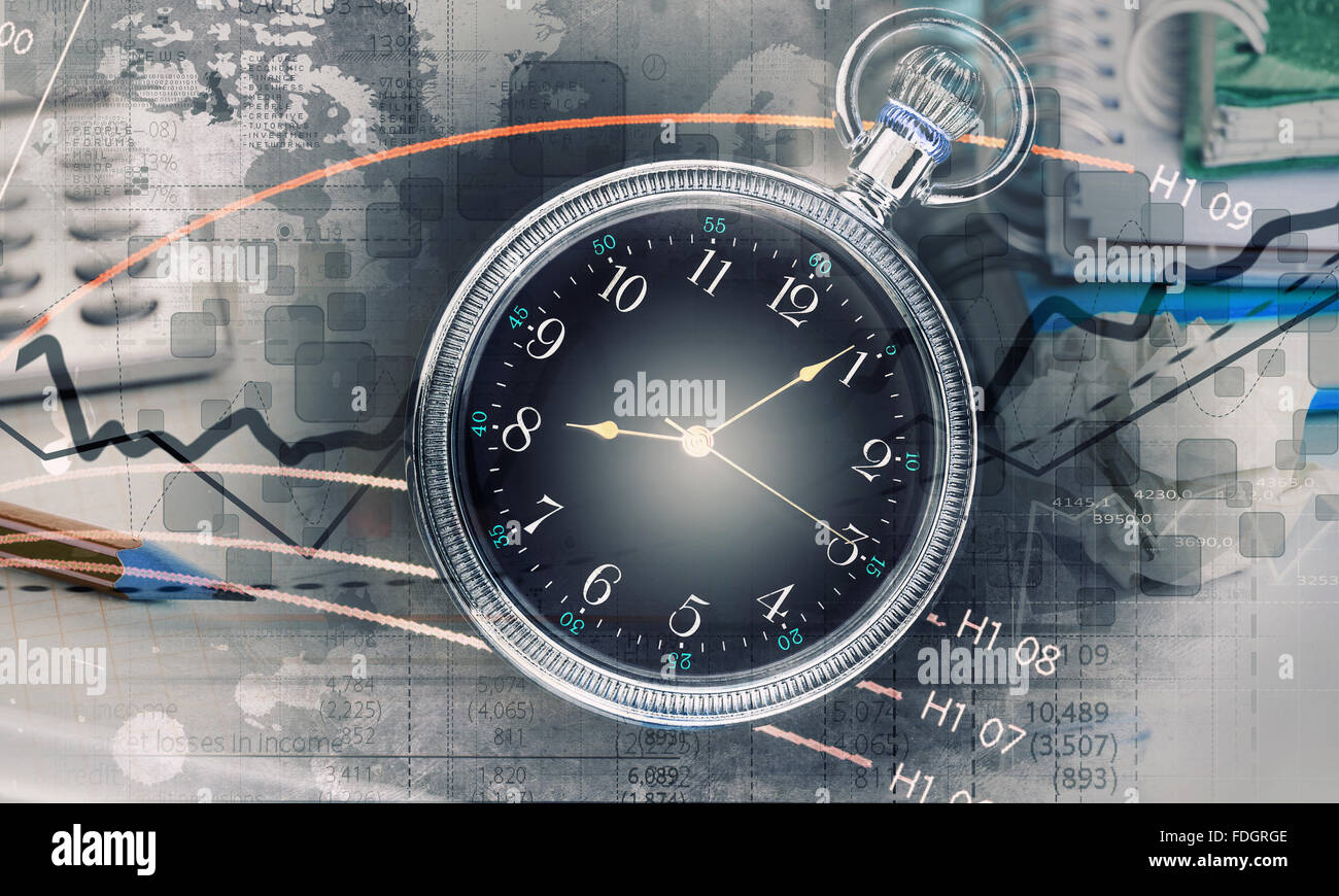 Pocket watch and business concepts on digital background Stock Photo ...