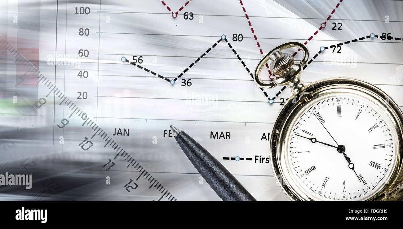 Pocket watch and business concepts on digital background Stock Photo ...