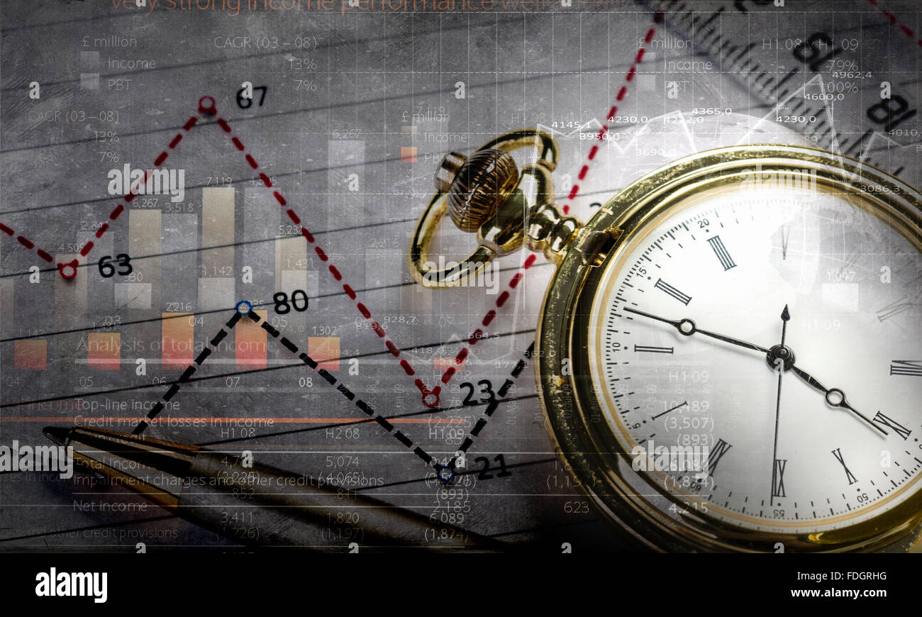 Pocket watch and business concepts on digital background Stock Photo ...
