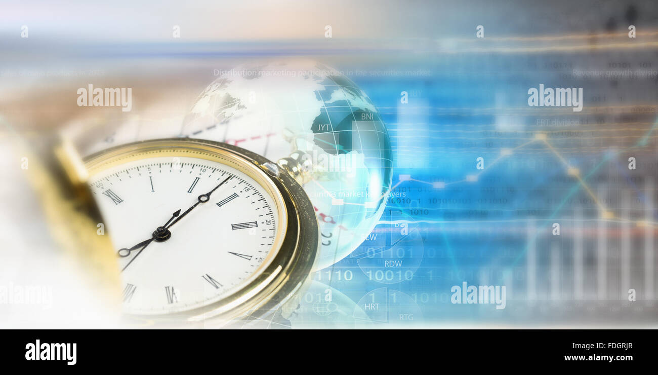 Pocket watch and business concepts on digital background Stock Photo ...