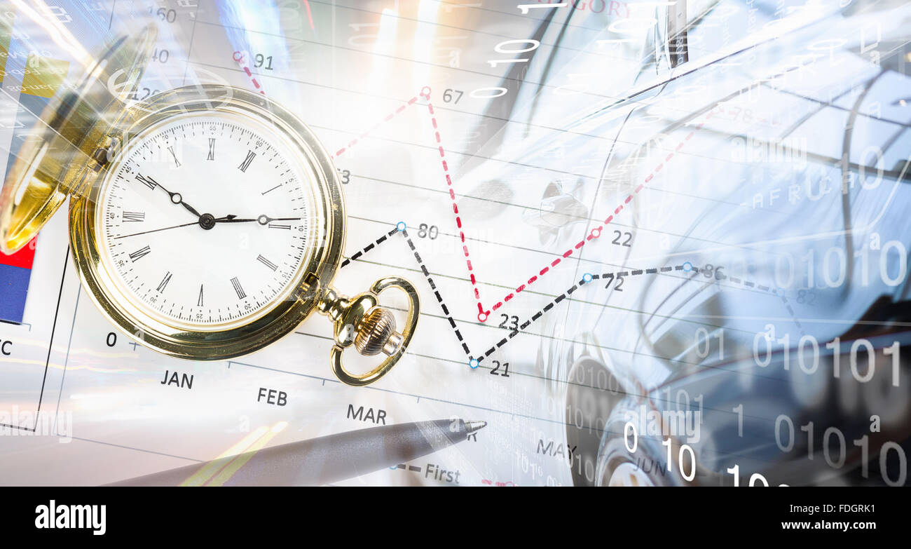 Pocket watch and business concepts on digital background Stock Photo ...