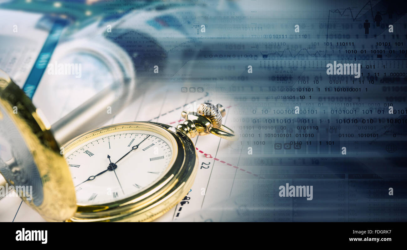 Pocket watch and business concepts on digital background Stock Photo ...