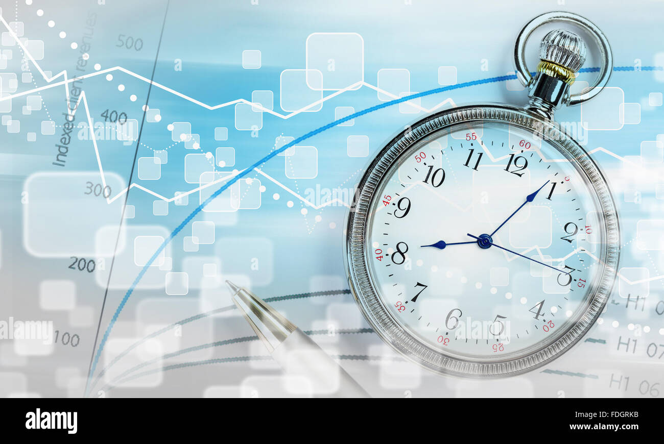 Pocket watch and business concepts on digital background Stock Photo ...