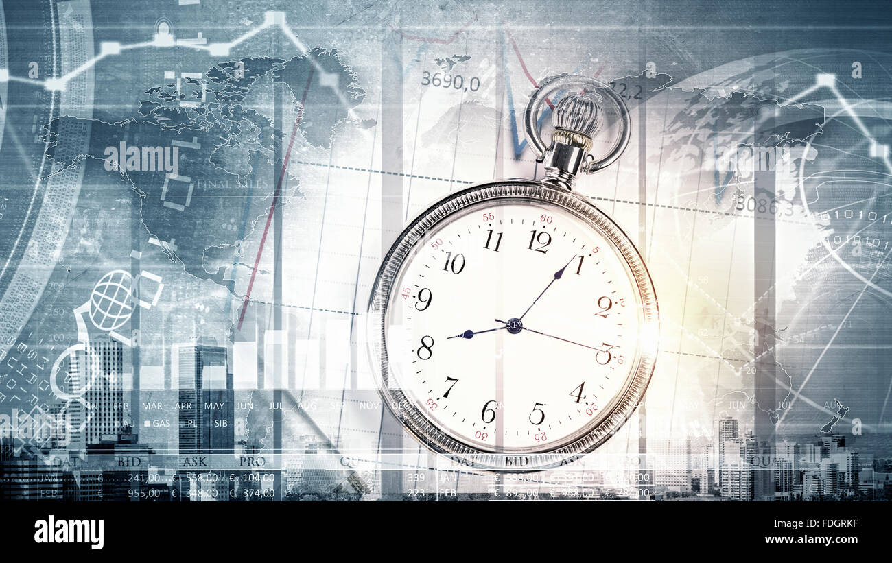 Pocket watch and business concepts on digital background Stock Photo ...