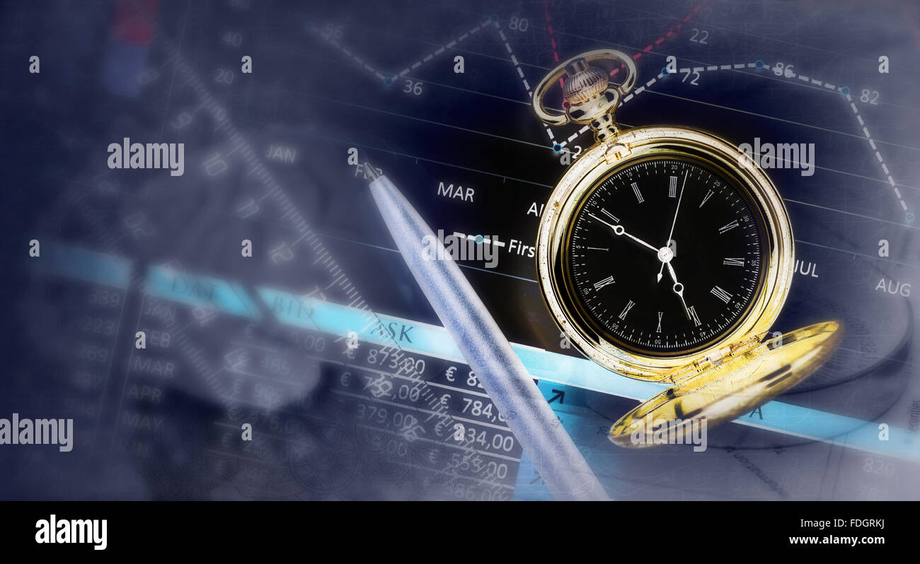 Pocket watch and business concepts on digital background Stock Photo ...