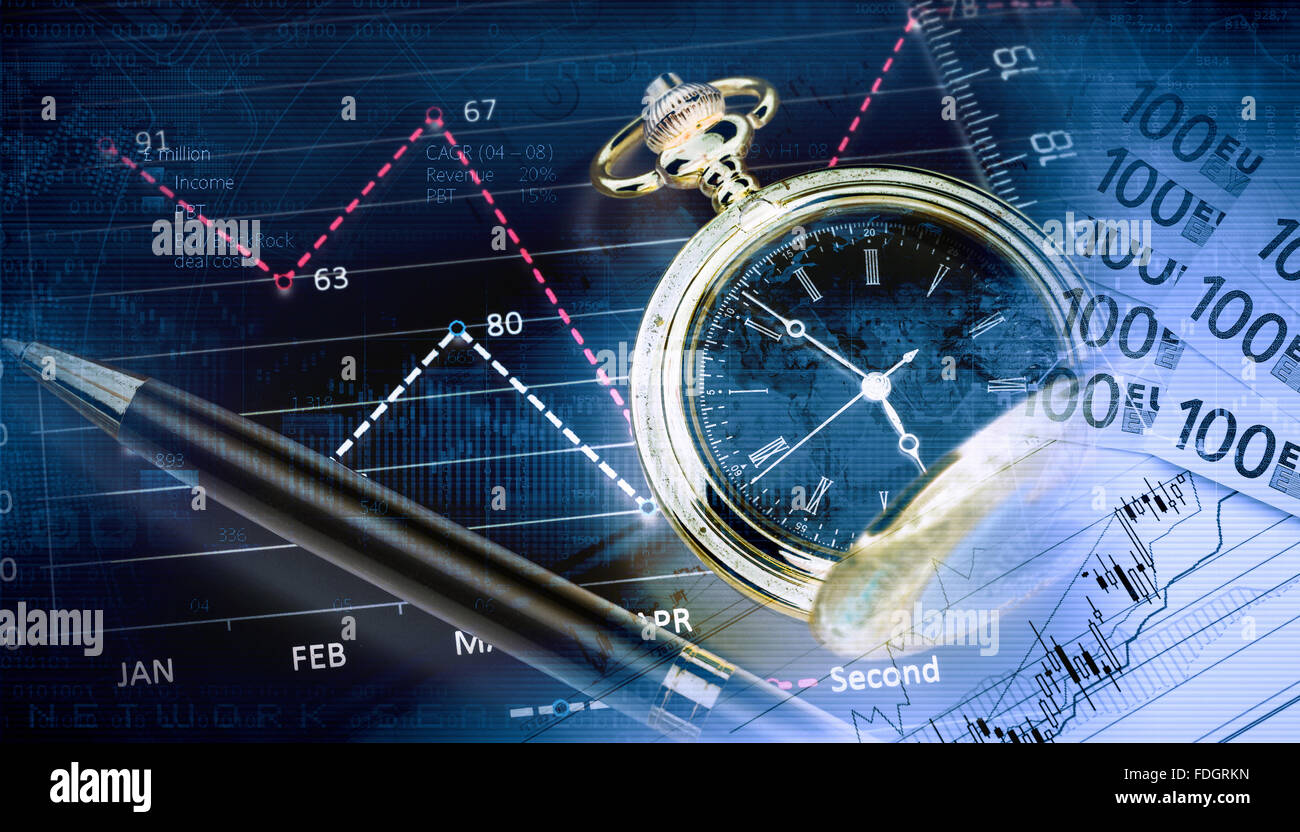 Pocket watch and business concepts on digital background Stock Photo ...
