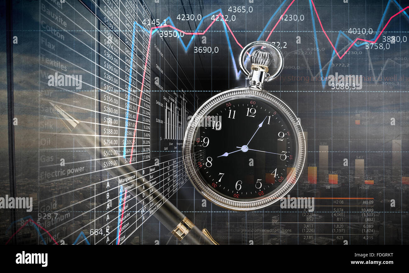Pocket watch and business concepts on digital background Stock Photo ...