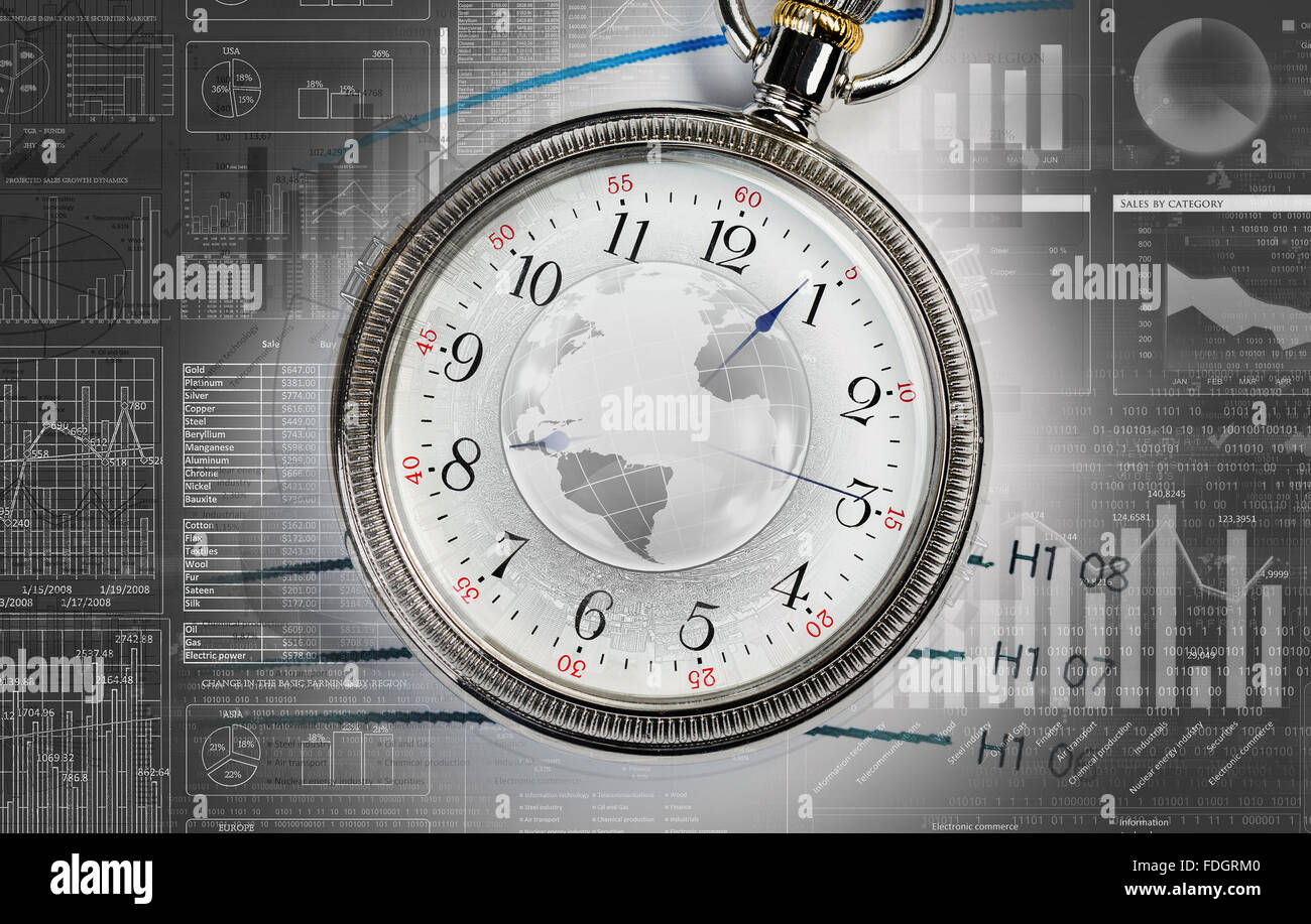 Pocket watch and business concepts on digital background Stock Photo ...