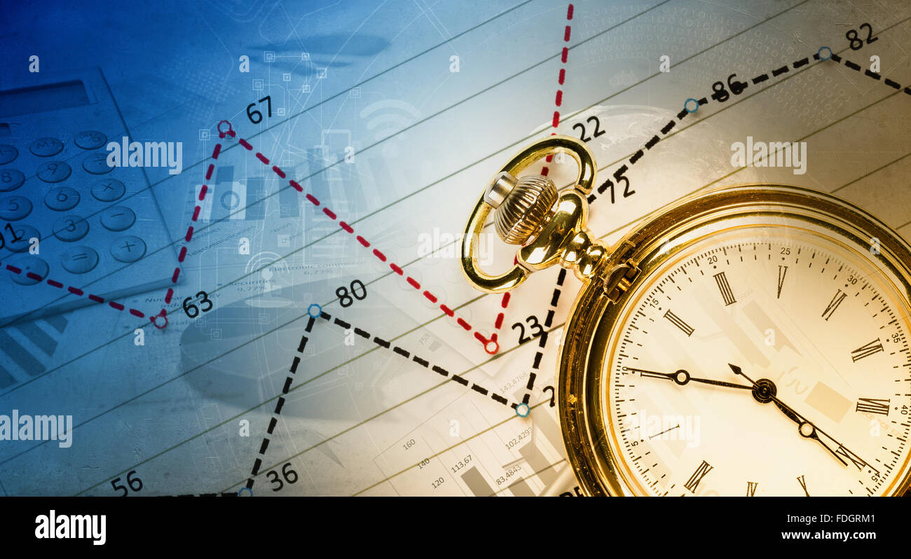Pocket watch and business concepts on digital background Stock Photo ...