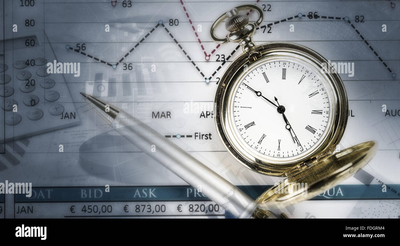 Pocket watch and business concepts on digital background Stock Photo ...