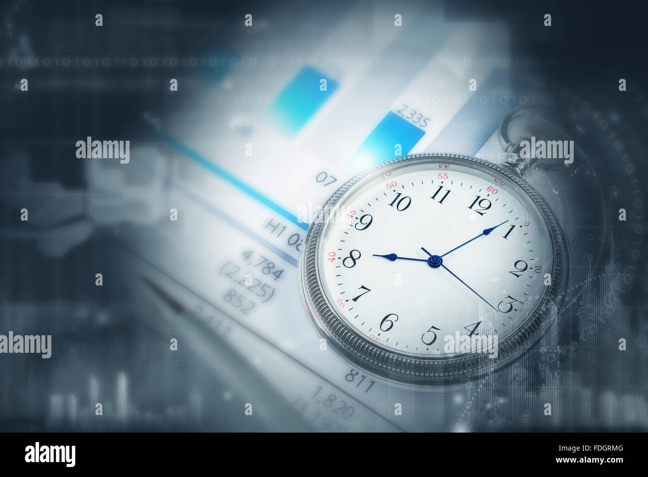 Pocket watch and business concepts on digital background Stock Photo ...