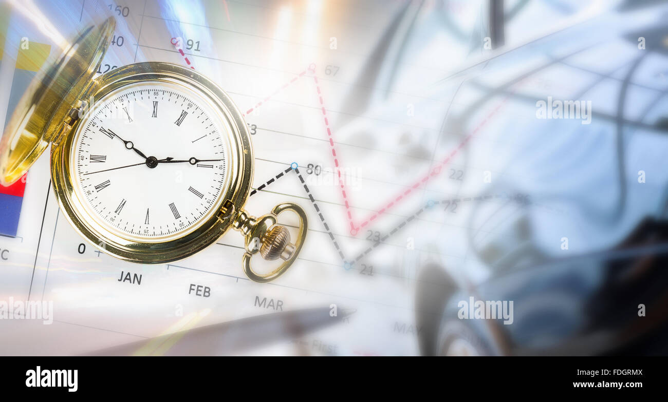 Pocket watch and business concepts on digital background Stock Photo ...