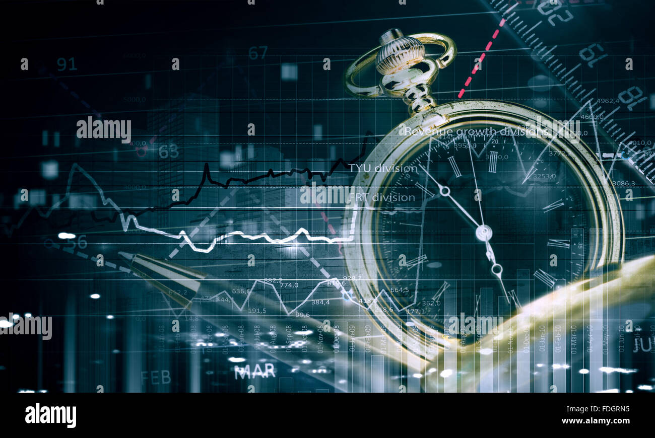 Pocket watch and business concepts on digital background Stock Photo ...