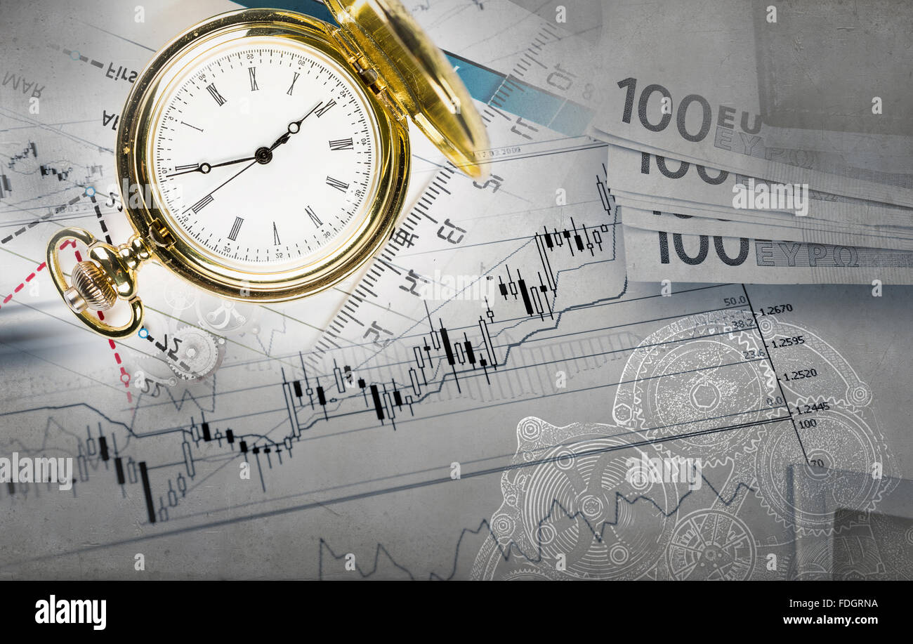 Pocket watch and business concepts on digital background Stock Photo ...
