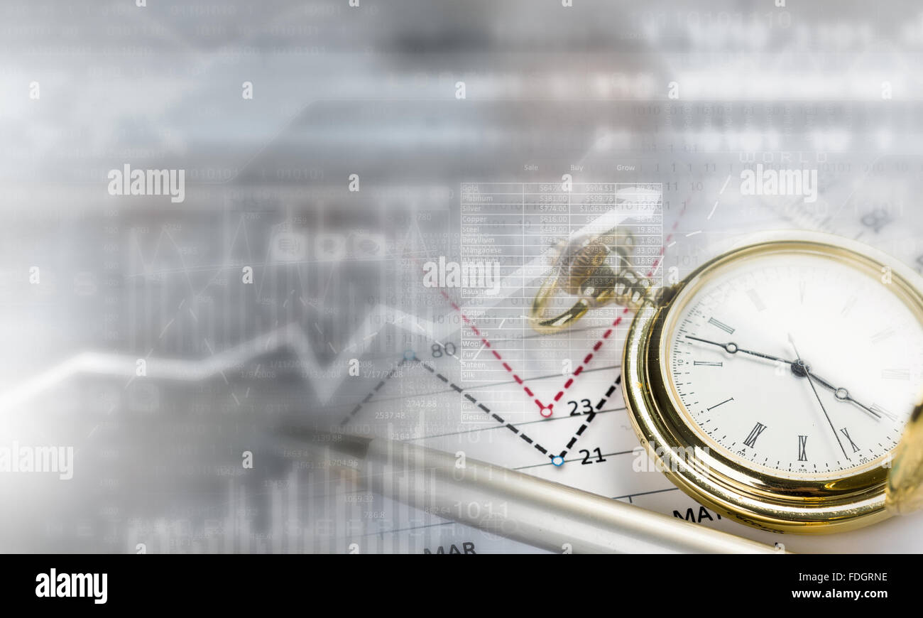 Pocket watch and business concepts on digital background Stock Photo ...