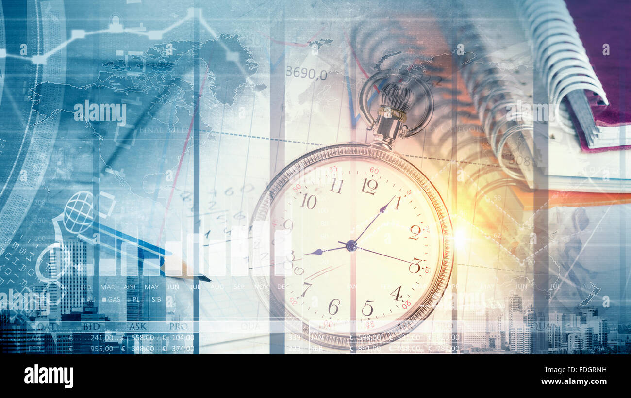 Pocket watch and business concepts on digital background Stock Photo ...