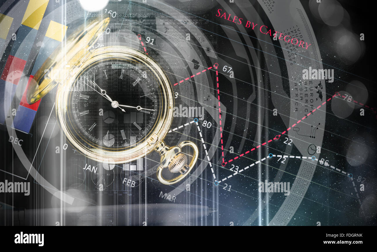 Pocket watch and business concepts on digital background Stock Photo ...