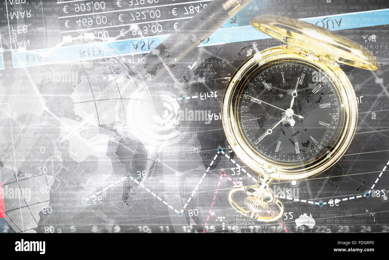 Pocket watch and business concepts on digital background Stock Photo ...