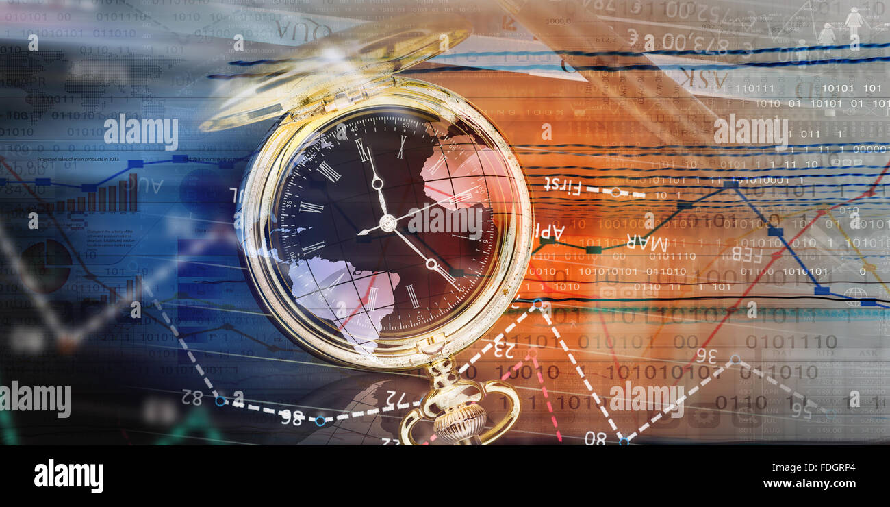 Pocket watch and business concepts on digital background Stock Photo ...